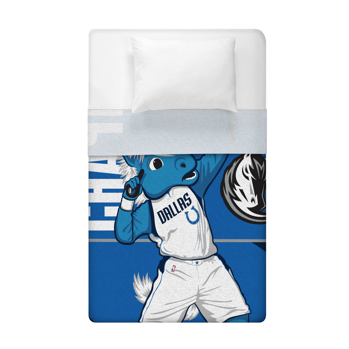 Sleep Squad Dallas Mavericks Champ Mascot 60” x 80” Raschel Plush Blan ...